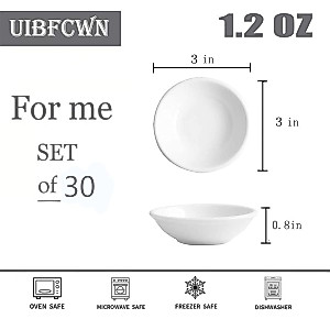 UIBFCWN Sauce Dish Dipping Bowls, 30 Pack Ceramic Dip Bowls Set, 1.2 Oz Soy Sauce Dish, White Dipping Bowls Bulk, Asian Sauce Bowls for Ketchup, BBQ, Condiments, Appetizer