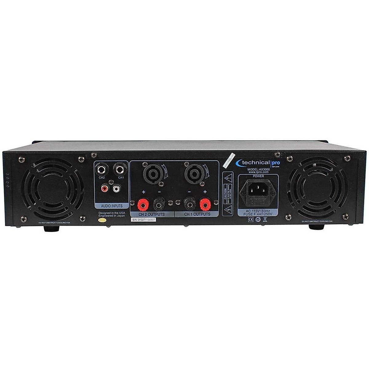 Technical Pro AX AMPLIFIER SERIES AX3000 3000 Watts Peak Power 2U Professional 2 Channel Power Amplifier, Black