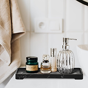 Suanti Bathroom Vanity Sink Counter Organization,Black Marble Style Vanity Countertop Organizer for Soap Towel Perfume Holder Plant Bathroom Accessories-Small