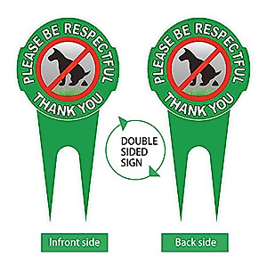 HEIOKEY 2 Pack No Poop Dog Sign With Stake 12" x 6",Double Sided No Pooping Dog Sign Politely Reads:Please Be Respectful Thank You - Stop Dogs from Pooping or Peeing On Your Lawn Yard Sign