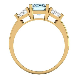 3.0 ct Emerald cut 3 stone Solitaire Blue Simulated Diamond Engagement Promise Anniversary Bridal Ring 18K Yellow Gold 4