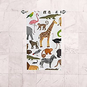 Hand Towel 2 Pack African Animal Birds Giraffe Monkey Tropical Fingertip Towel Face Towel Kitchen Tea Bar Dish Cloths Absorbent Dry Shower Towel