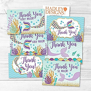 24 Mermaid Baby Shower Thank You Cards With Envelopes, Kids Thank-You Note, 4x6 Gratitude Card Gift For Guest Pack For Party, Birthday, For Boy or Girl Children, Cute Sea Pool Event Stationery