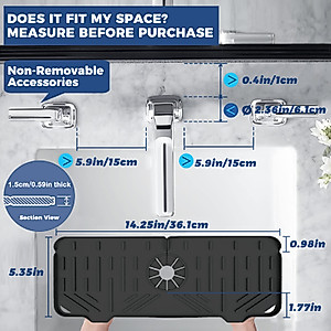 2 Pcs Silicone Faucet Handle Drip Catcher Tray Mat, 2 in 1 Dish Soap Sponge Holder for Kitchen Sink & Sink Splash Guard, Silicone Faucet Mat Drying Mat for Kitchen Sink Accessories, Counter, Bathroom