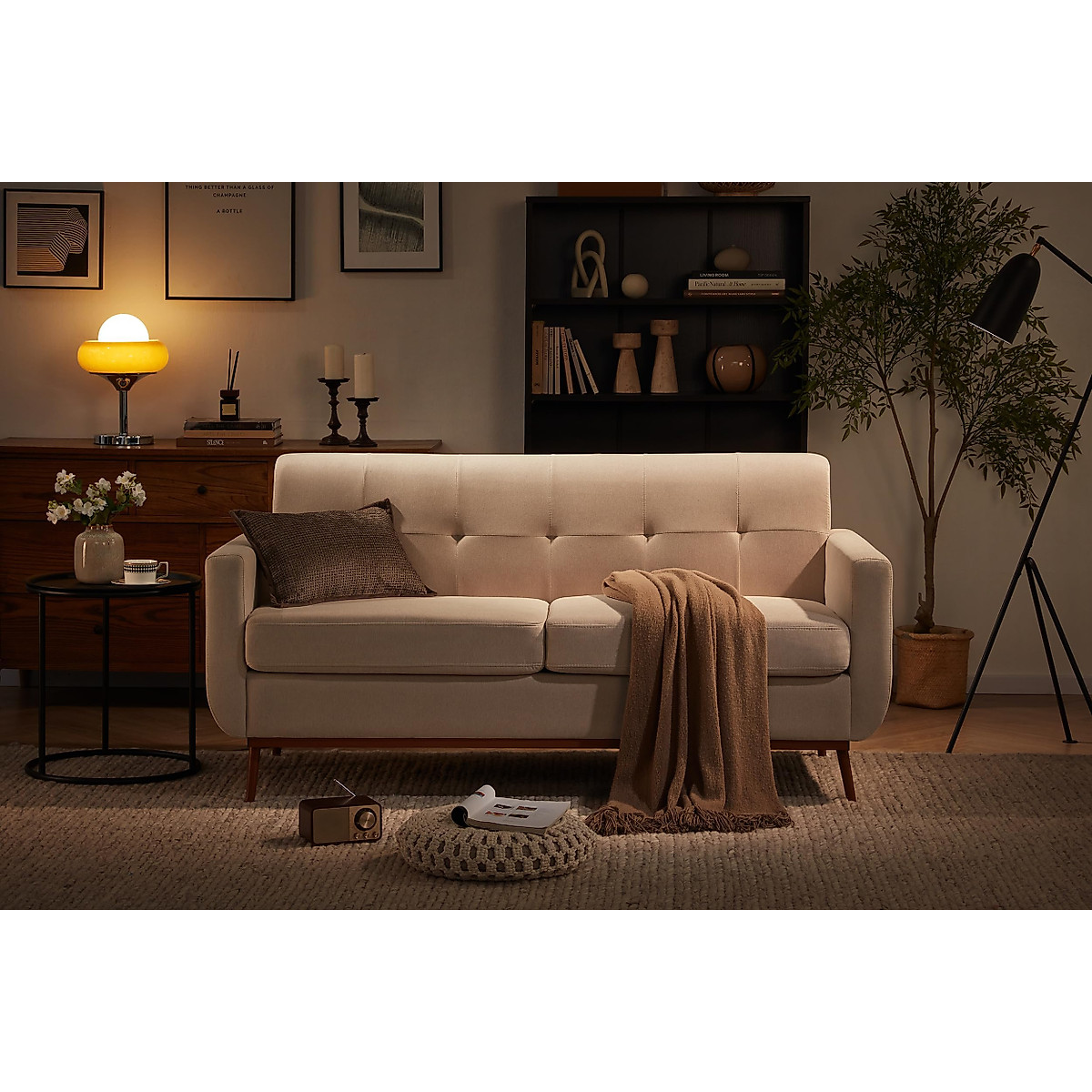 Weture 65" Loveseat Sofa, Mid Century Modern Love Seat Couches for Living Room, Comfy Button Tufted Upholstered Sofa Couch for Bedroom, Solid & Easy to Install Small Couch for Small Spaces, Beige