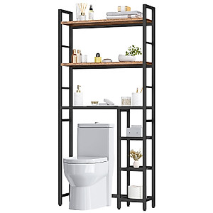 HOOBRO 6-Tier Over The Toilet Storage, Freestanding Bathroom Organizer Space Saver, Mass-Storage Side Storage Open Rack, for Bathroom, Living Room, Laundry, Rustic Brown and Black BF02TS01