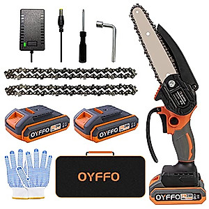 Mini Chainsaw 6 Inch Cordless Kit 2023, Oyffo Handheld Chainsaw Battery Powered, Cordless Mini Chainsaw with 2 Batteries and Charger, Small Power Chain Saw for Tree Trimming & Wood Cutting