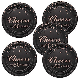 Pandecor Rose Gold 50th Birthday Party Supplies 50PCS Disposable Paper Plates 7 Inch Dessert Plates for 50 Years Anniversary Party
