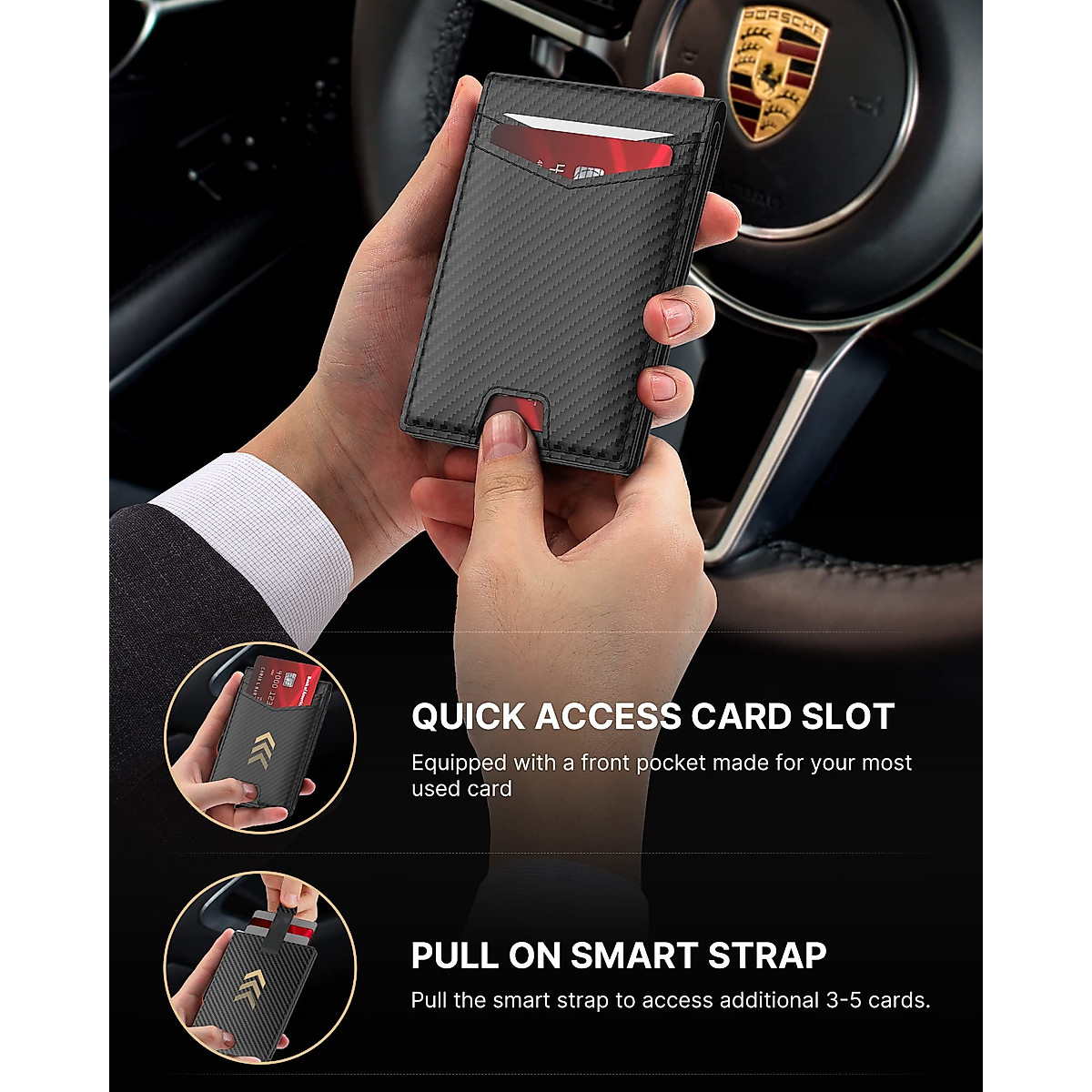 Wallet for Men with Stealth Pocket for Airtag: Leather Wallet with 3 in 1 Design, Removable ID Window, RFID Blocking, 17 Card Capacity, Slim, Carbon Fiber, Bill Divider, Front Wallet with Gift Box