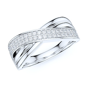PRSTANI Sterling Silver 7.6mm Wide Unisex CrissCorss Two Rows Simulated Round Brilliant Diamonds Wedding Band Fashion Ring (4.5)