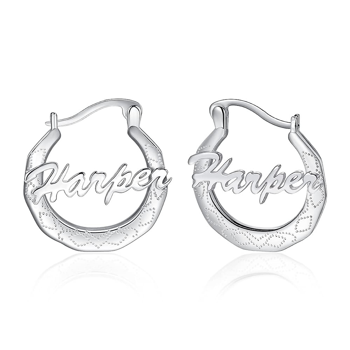 925 Sterling Silver Custom Name Earrings Personalized Script Initials Hoop Earrings Jewelry for Women Personalize with Any Name (Silver)