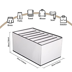 Cloth Drawer Organizer Foldable Closet Dividers Nylon Pants Clothes Storage Box Fabric Dresser Compartments for Jeans Tshirt Clothing Organization, 2 Pack. (Gray 7 Cells-2pack)