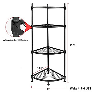 YSSOA 4 Tier Corner Display Rack Multipurpose Metal Shelving Unit, Bookcase Storage Rack Plant Stand for Living Room, Home Office, Kitchen, Small Space, 1-Pack, Bla