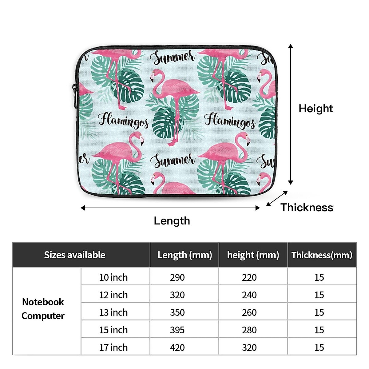 Cute Flamingo Tropical 13 inch Portable Laptop Sleeve Compatible with MacBook Air Notebook Computer Case for Men Women College School Students
