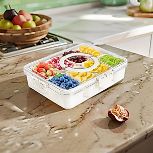 AYangrise 8-Compartment Divided+4 compartments for draining water Divided Clear Food Storage Container with Lid and Handle - Versatile Snack Tray for Refrigerator, Party, Travel, and Picnic