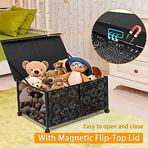 Aconfei Toy Chest with Lid, Large Toy Organizers and Storage Bins for Boys Girls, 70L Toy Storage Organizer with Wheels, Collapsible Metal Kids Toy Storage for Playroom, Living Room, Bedroom