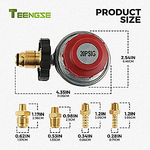 POL 0-20PSI Propane Regulator Valve, TEENGSE High Pressure Adjustable POL LP Tank Service Valve, 1/4inch NPT&3/8inch Flare Male Fitting, 5/16inch&1/4inch Hose Barb Connector for Generators, Burners