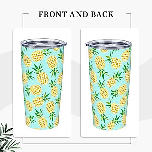 20oz Tumbler Luscious Pineapple Print Double Wall Vacuum Insulated Coffee Mug with Lid and Metal Straw Brush Reusable Stainless Steel Water Bottle Travel Cup Gifts for Car Ice Drinks Hot Beverage