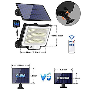 Solar Outdoor Lights Motion Sensor [3 Modes/228LED] Solar Flood Lights Dusk to Dawn, IP65 Waterproof Led Solar Security Lights with Remote for Garage, Patio, Outside, Yard, Garden (5M Cable, 2Pack)