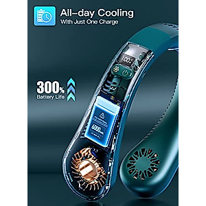 Antinanco Neck Air Conditioner Portable, Upgraded 3 Turbo 1X Cooling Plate Portable Neck Air Conditioner Fan, 6000 mAh Neck Fans Portable Rechargeable, 3 Speeds Neck Cooler(Green-J01)