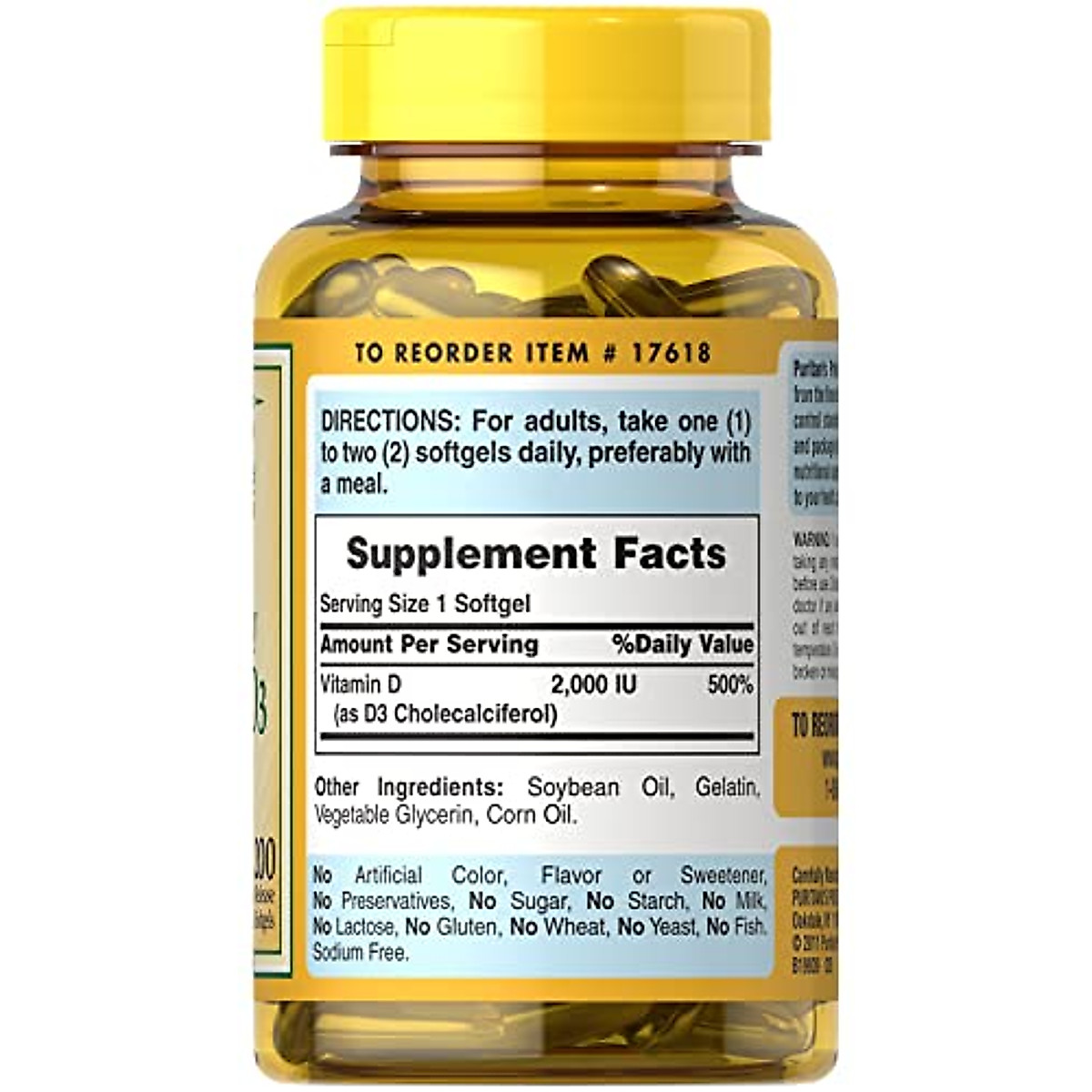 Vitamin D3 50mcg (2,000 IU) Bolsters Immune Health by Puritan's Pride for Support of Immune Health and Healthy Bones and Teeth 200 Softgels