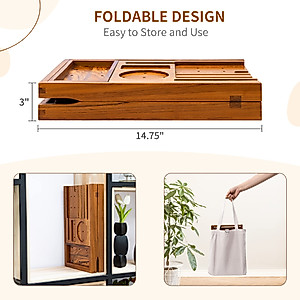 Axeman Teak Bathtub Tray - Bathtub Caddy for Luxury Bath Foldable Bath Tray Bath Tub Accessories with Expandable Handles Wine Glass Phone Holder Book Stand for Home Spa Relaxing and Reading，Natural