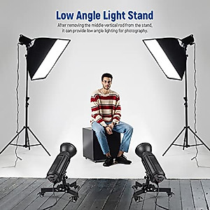 NEEWER Pack of 2 Heavy Duty Light Stands with Wheels, 2.4 Feet Max. Height, Foldable Tripod Stand for Low Angle Shooting, Light Stand for Softbox, Monolight and Other Photography Equipment, ST72