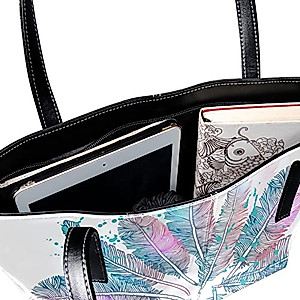 Large Leather Handbags for Women Feather Top Handle Shoulder Satchel Hobo Bag