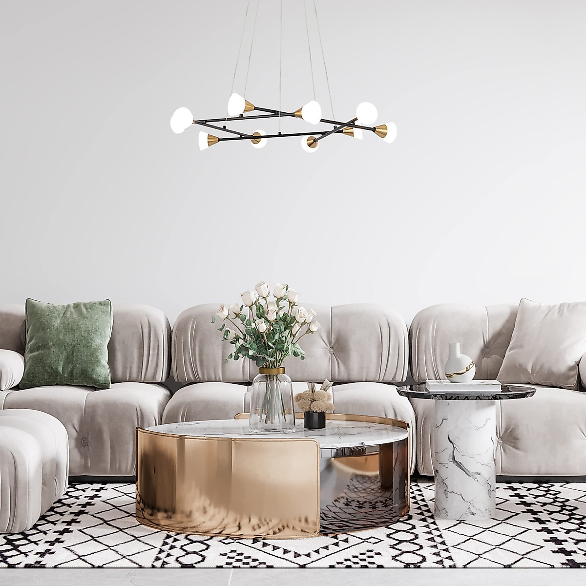 ZEVNI LED Gold Foyer Light Fixture, 10-Light Wagon Wheel Pendant Lighting, Plated Dark Copper, Warm White Glow, 2310LM, 3045K