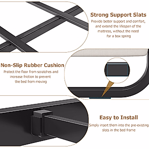 Homhougo Queen Size Bed Frame with Upholstered Headboard and Footboard,10.3'' Underbed Space, Curved Design, Strong Slats Support, Box Spring Optional, Beige