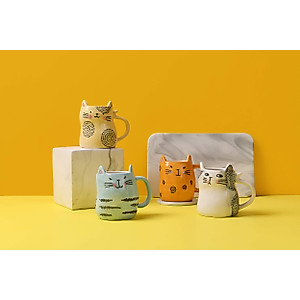 Bico Cartoon Cat Stoneware Dinnerware Set, Including Appetizer Plates & Mugs Set