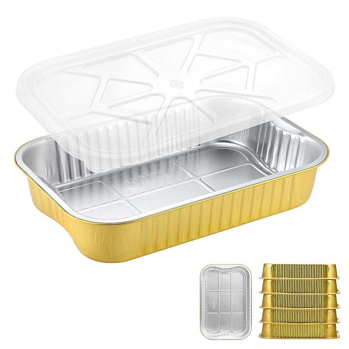 MESTAEK 13"x 8.9" 7.5LB Sturdy Aluminum Foil Pans with Lids and Handle (5 Pack), 2X Thicker Heavy Duty, Dishwasher, Reusable Microwavable for Cooking, Baking, Reheating, Freezer, Oven, Recyclable