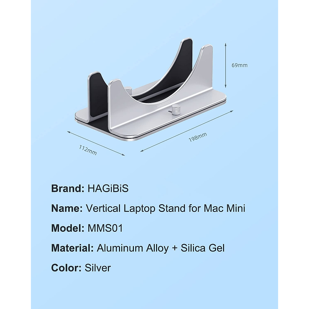 Hagibis Vertical Stand for Mac Mini M2, Aluminum Alloy Laptop Stand Anti-Slip Computer Holder Desktop Stand Compatible with M1 Chip Mac Mini, MC25 Pro