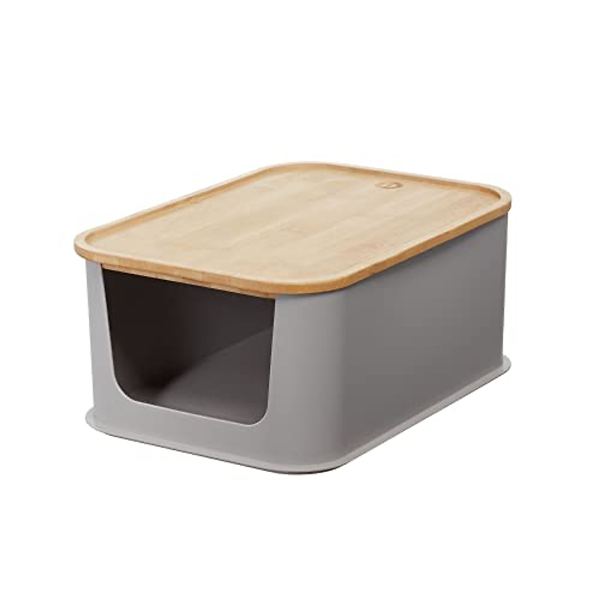 iDesign Recycled Plastic 11.9" Medium Open Front Storage Bin with Handle and Bamboo Lid, BPA-Free, Porpoise