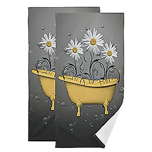 Yellow Daisy Flowers Bathtub Hand Towels 16x30 Bathroom Towel Ultra Soft Highly Absorbent Small Bath Towel Kitchen Dish Guest Towel, 2 Pieces Set