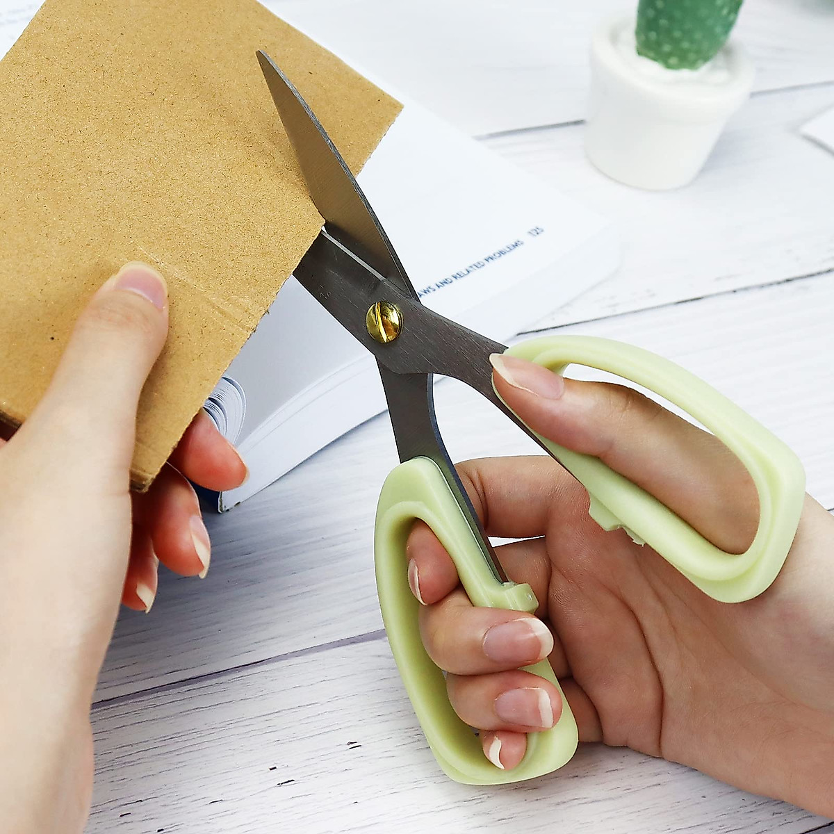 All Purpose 8" Scissors Heavy Duty Ergonomic Comfort Grip Shears Sharp Scissors for Office Home Household (Green)