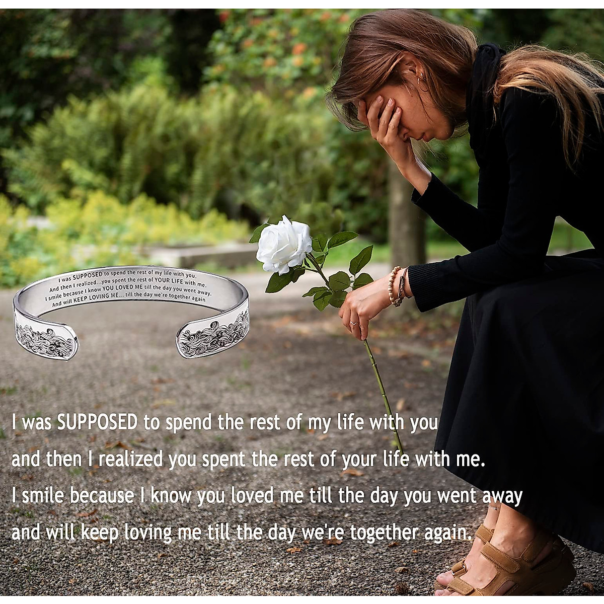 Jojomina To My Husband In Heaven Memorial Bracelet, Engraved Remembrance Sympathy Cuff Bangle Bracelet I Was Supposed to Mantra Cuff Bangle for Loss of Husband