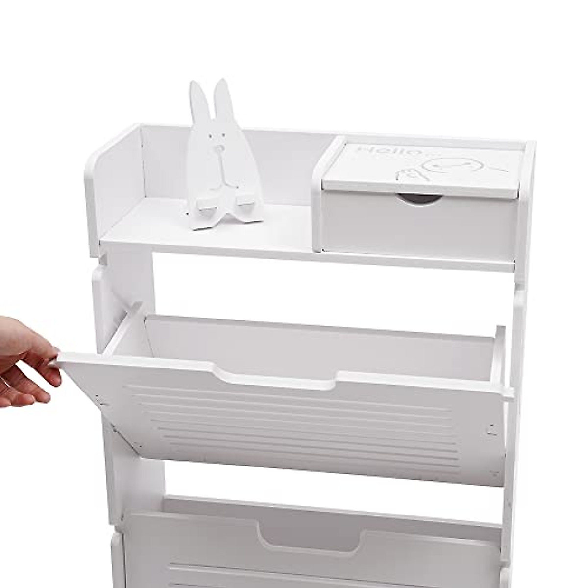 KenSyuInt Shoe Cabinet with 2 Flip Drawers for Entryway, Freestanding Shoe Rack Shoe Organiazer Narrow Shoe Cabinet Shoe Storage Cabinet Tipping Shoe Cabinet, White for Entryway, Bedroom, Hallway