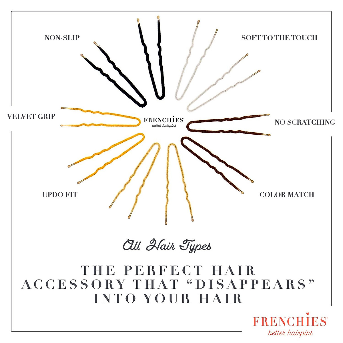 Frenchies French Twist Hair Pin, Ultra Flocked Extra Soft French Hair Pins for Women, Wedding, Updo Extensions, or Wig, 20 Count, Brown