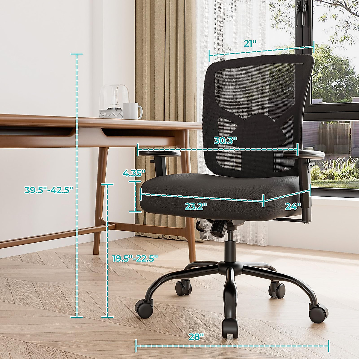POWERSTONE Big and Tall Office Chair 400lbs, Office Chair for Heavy People with Thickened and Widened Soft Seat Ergonomic Mesh Heavy Duty Office Chair with Adjustable Lumbar Support and Armrest