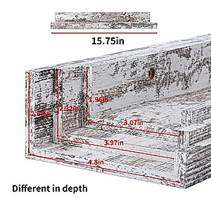 16 Inch Floating Shelves for Wall Set of 3, Rustic Picture Ledge Wall Mounted Shelf for Living Room, Bedroom, Kitchen, Bathroom, Distressed White
