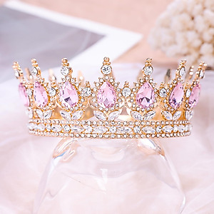 Feltent Pink Queen Crown for Women Crystal Tiara for Girl Rhinestone Wedding Headband for Bride Hair Accessories for Costume Birthday Party Prom Gifts