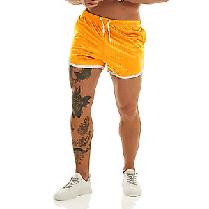 Ouber Men's Fitted Shorts Bodybuilding Workout Gym Running Tight Lifting Shorts with Pockets (Yellow, Small)