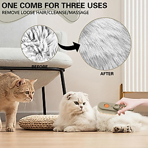 Steamy Pet Brush - Convenient Hair Removal, Easy Collection, Massage Function - Ideal Steam Brush for Cats! (White+Coffee)