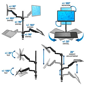 MOUNT-IT! Sit Stand Monitor Desk Mount [Fits 32" Screens] Height Adjustable, Full-Motion Articulating Arm with Keyboard Tray and Cable Management (Black)