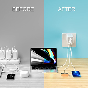 65W USB C Wall Charger Block Support Three Port Fast Charging with 5FT Type C Cable Compatible Samsung Galaxy S22/S22+/S22Ultra/S21/S21+/S20/S20+/S10/S10e/S9/S9 Plus/S8/S8 Plus/Note 20/Note 10