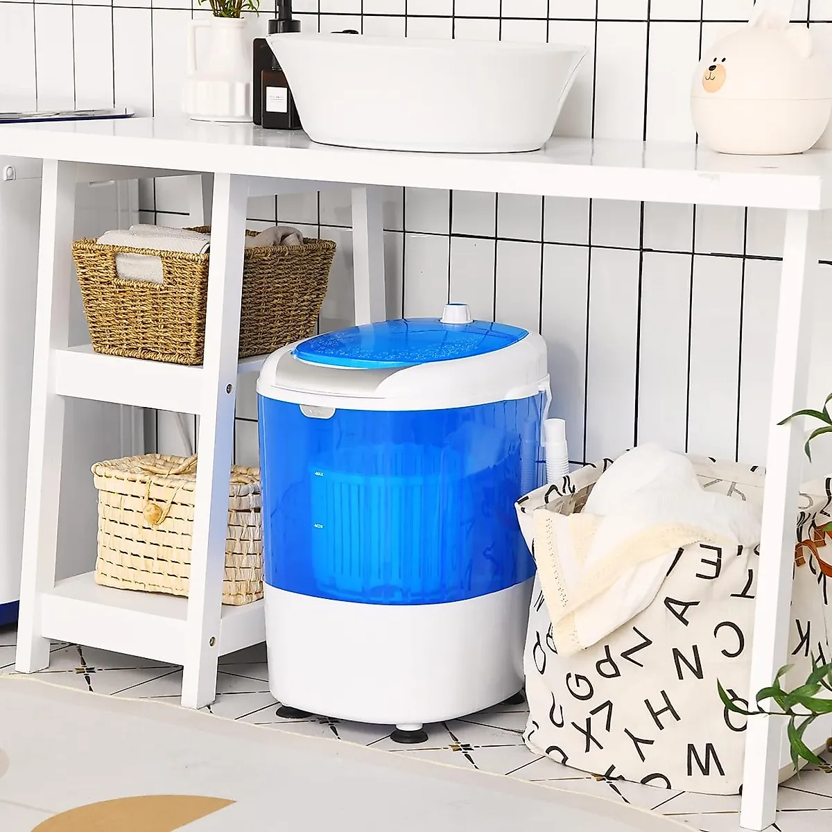 Mini Portable Washing Machine, 5.6 LBS Capacity Portable Washer and Spinner Combo with Spin Cycle Basket & Drain Hose, Semi-automatic Laundry Washer Machine for Apartment Dorm RV