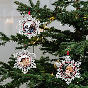 West style 2023 Snowflake Christmas Tree Ornaments Metallic Picture Frame Hanging Home Deco Hanging Pendant Holiday Keepsake Gift (Red, A Snowflake)