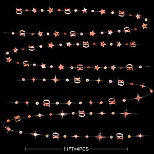 Rose Gold 10th Birthday Decorations Number 10 Circle Dot Twinkle Star Garland Metallic Hanging Streamer Bunting Banner Backdrop for Girls Boys Ten Year Old Birthday 10th Anniversary Party Supplies