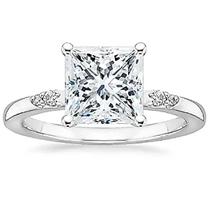 10K Solid White Gold Handmade Engagement Ring 3.0 CT Princess Cut Moissanite Diamond Solitaire Wedding/Bridal Ring Set for Womens/Her Propose Ring (7.5)